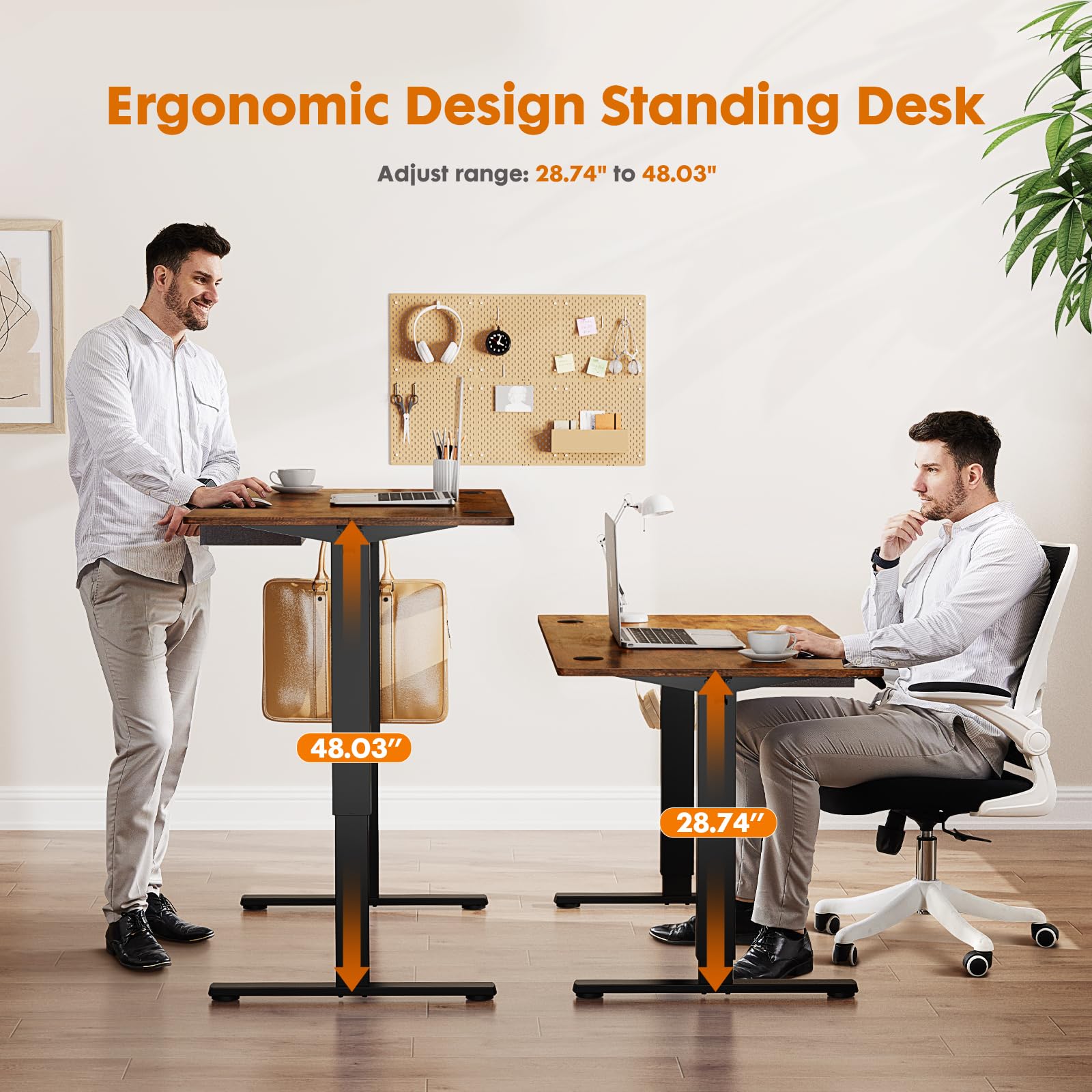 NEWBULIG Electric Height Adjustable Sit Stand Home Office Computer Desks with Drawer, 40 Inch, Rustic Top and Black Frame