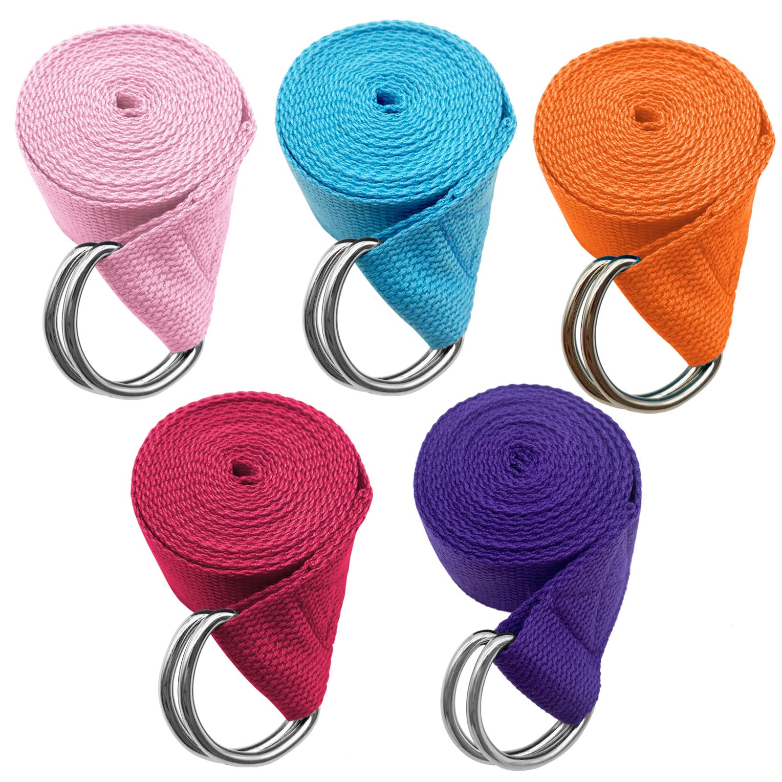 Yoga Strap,Skoye 5-Pack Yoga Exercise Adjustable Straps 6Ft OR 8Ft with D-Ring Buckle, Non-Elastic Yoga Straps for Pilates,Physical Therapy,Improves Sitting Posture for Women & Men (1.5" X 8FT)