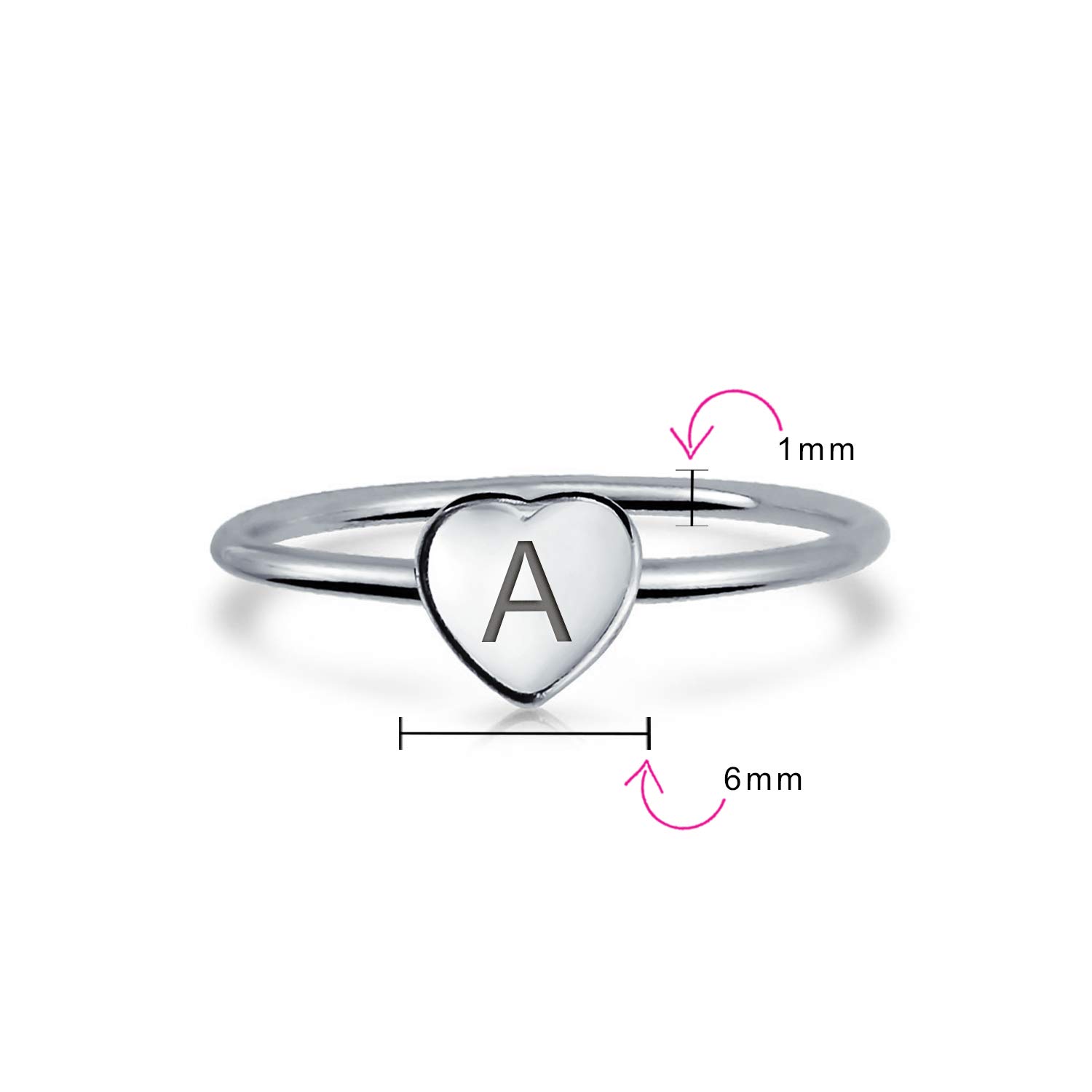 Tiny Minimalist Blank Plain Flat Heart Shape Initial Monogram Signet Ring For Teen For Women .925 Sterling Silver
