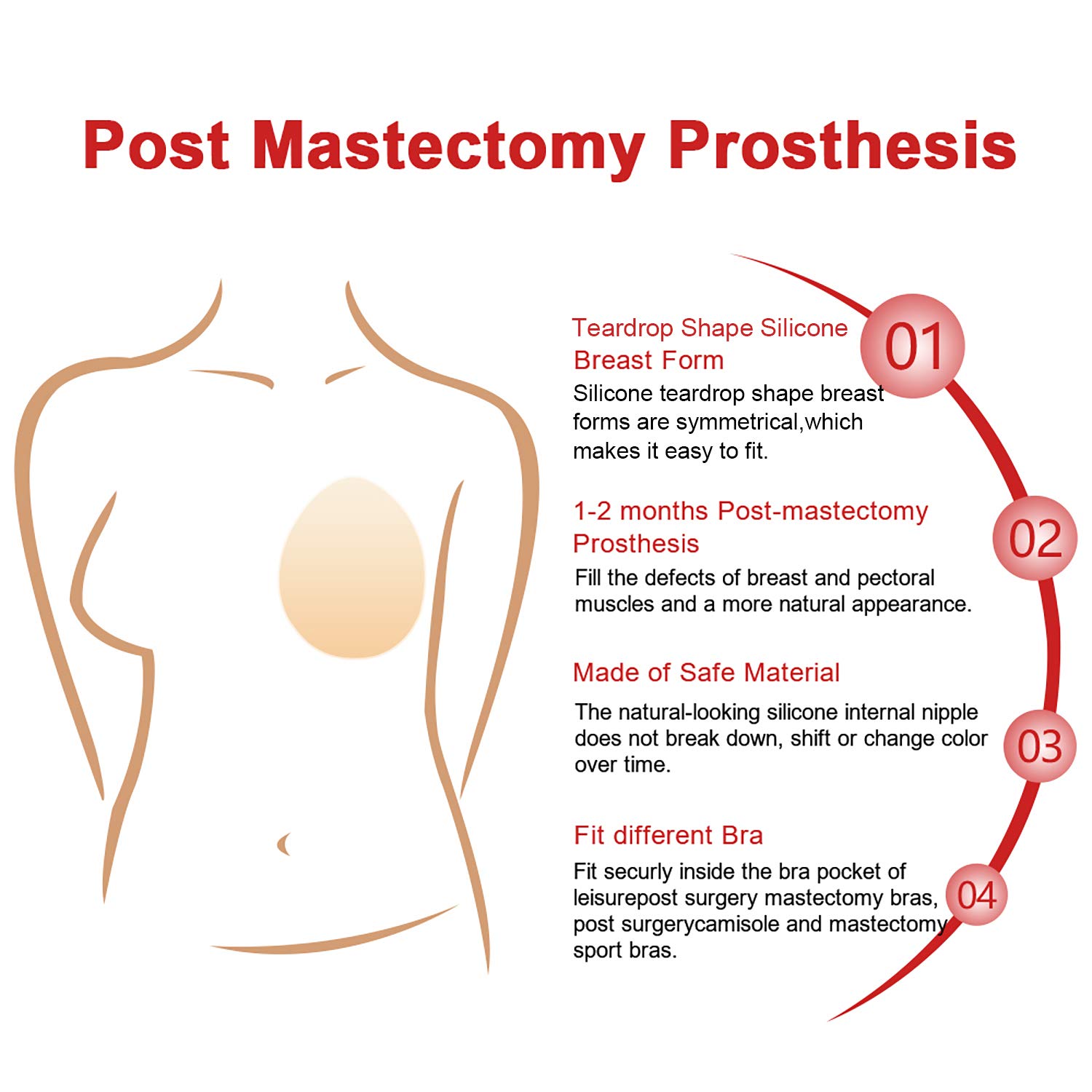 ONEFENG One Piece Waterdrop Silicone Breast Forms Mastectomy Prosthesis Concave Bra Pad Breast Ehancers
