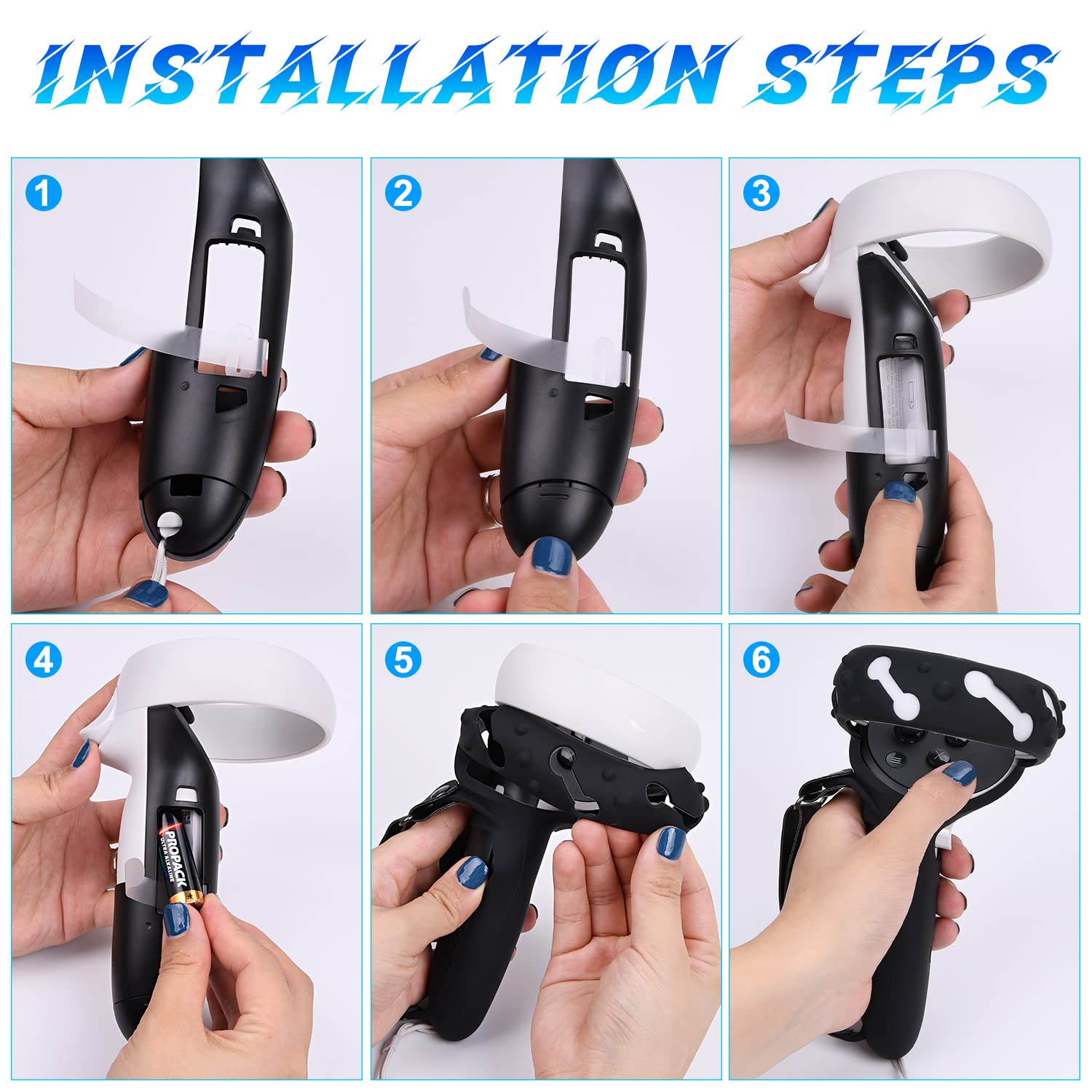 TechKen Battery Opening Controller Grips Compatible with Quest 2 Accessories Oculus Quest 2 Grips with Adjustable with Knuckle Straps, Suitable for Large Hands black