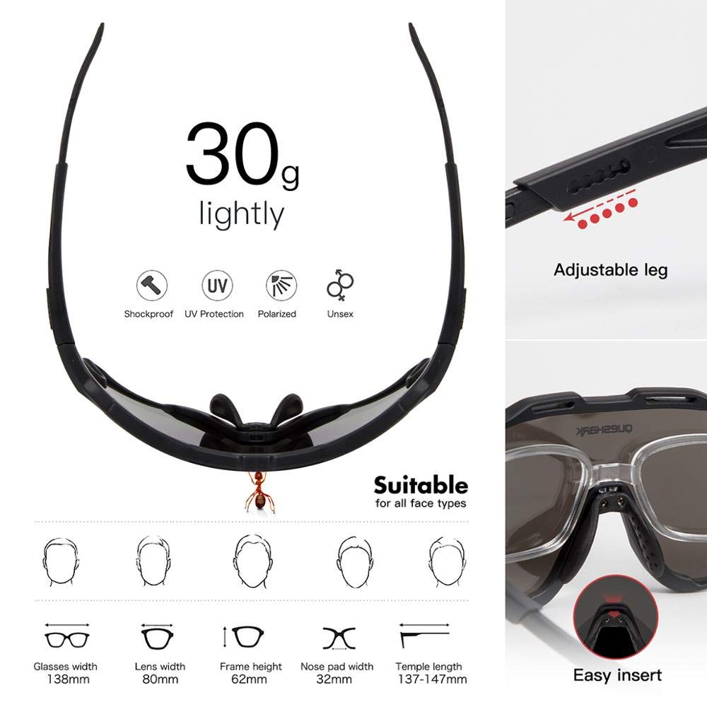 Queshark Sports Cycling Sunglasses 4 Lens Anti UV400 for Men Women HD Polarized