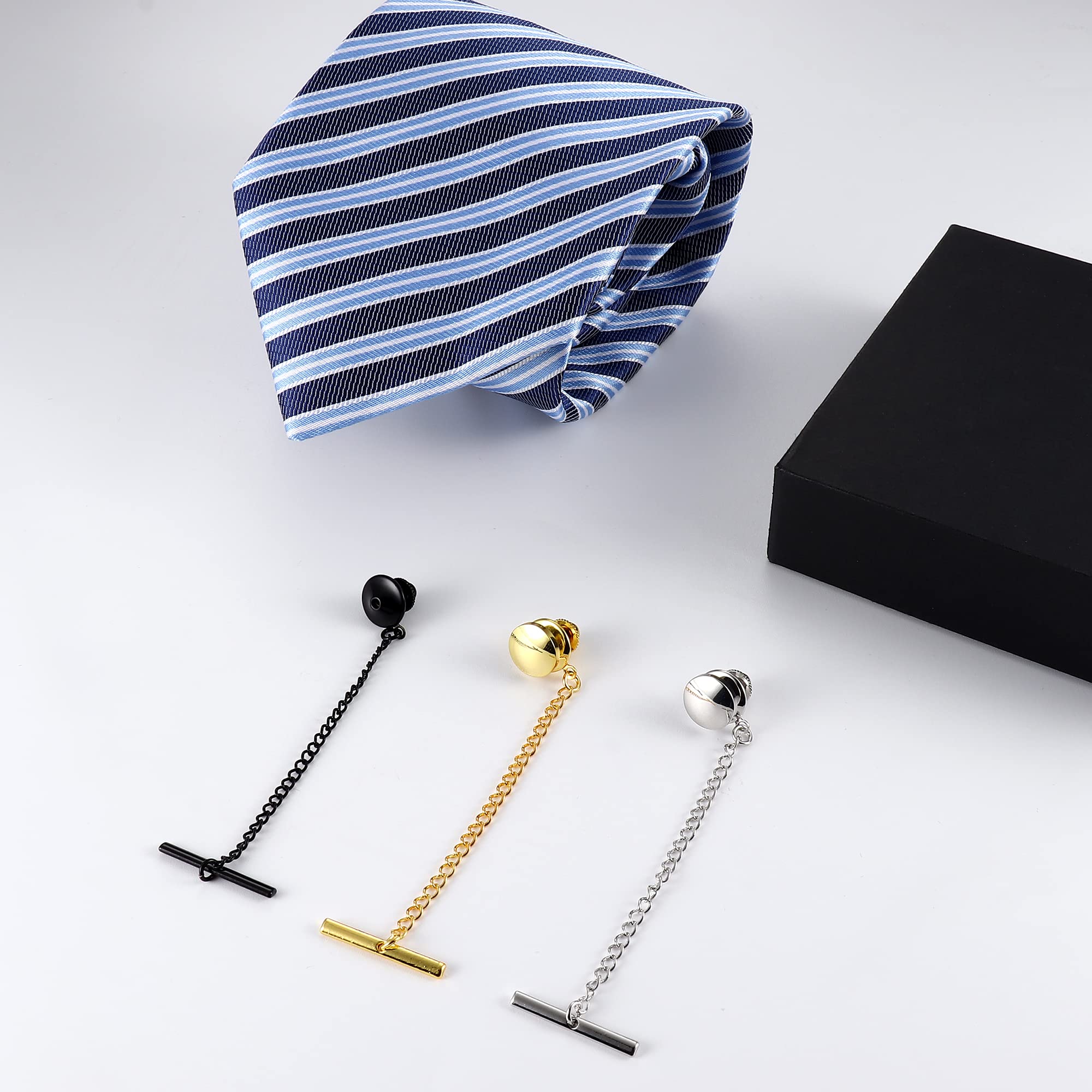 THUNARAZ 8 Pcs Tie Clips for Men Tie Bar Clip for Regular Ties Necktie Mens Tie Tacks Clutch with Chain Wedding Business Tie Pin Clips with Gift Box