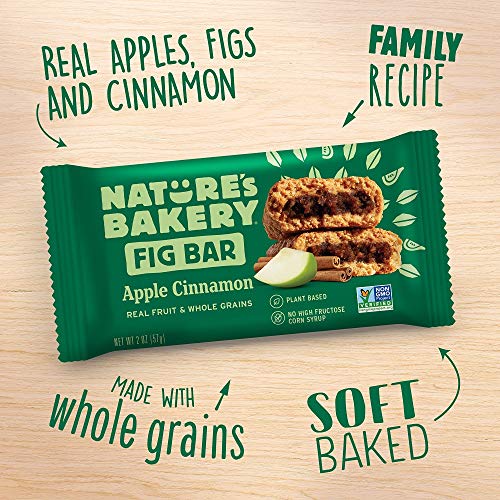 Nature's Bakery Whole Wheat Fig Bars, Apple Cinnamon, Real Fruit, Vegan, Non-GMO, Snack Bar, 1 Box With 12 Twin Packs (12 Twin Packs)