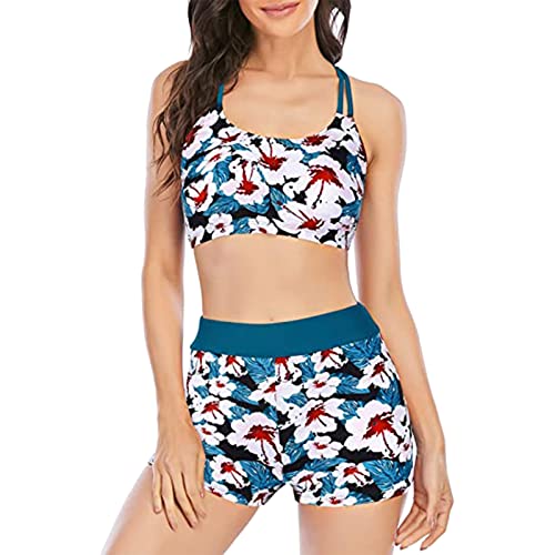 Women Twist High Waisted Bikini Sexy Push Up Two Piece Swimsuits Vintage Swimsuit Two Piece Retro Halter Ruched High Sky Blue