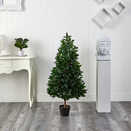 Nearly Natural 4-Ft. Bay Leaf Artificial Topiary UV Resistant (Indoor/Outdoor) Silk Trees, Green