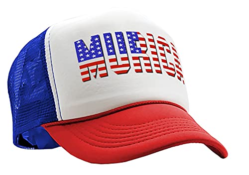 Murica - Fourth of July USA America Patriot - Vintage Retro Style Trucker Cap Hat (R-W-B)