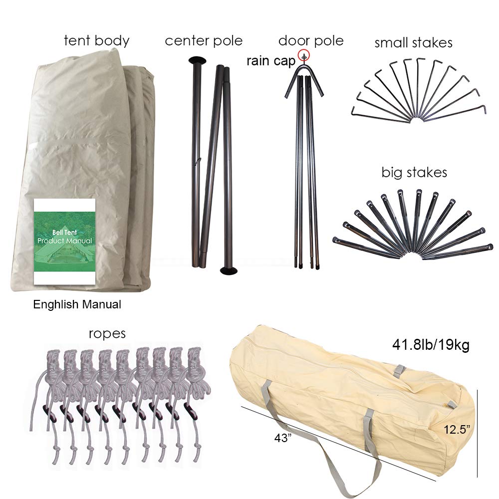 PlayDo 3M/9.8ft 4 Season Cotton Canvas Bell Tent Camping Yurt Tent Huning Wall Tent with Top Stove Hole for 2 Person