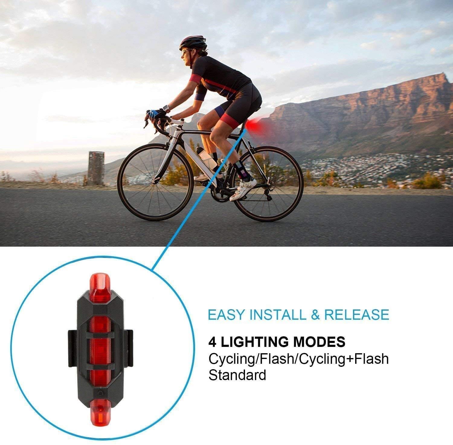 QUESPLE Bike Lights Set, USB Rechargeable, Waterproof Bike Front Lights, Powerful Bicycle Front Headlight and Back Taillight, 5 Light Modes, Easy to Install for Men Women Kids Night Riding