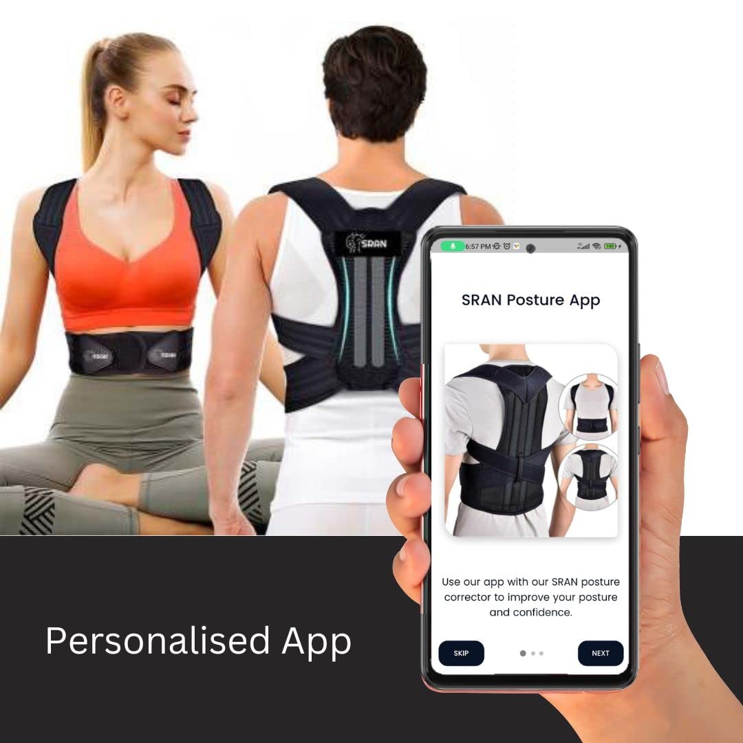 SRAN Posture Corrector for Men and Women with Progress Tracking App Medium Size - Adjustable, Comfortable, Lightweight Brace - to Improve Posture, Align Spine, and Relieve Back Pain, Neck Pain, Shoulder Pain - Premium Quality Support for Office, Work, Spo