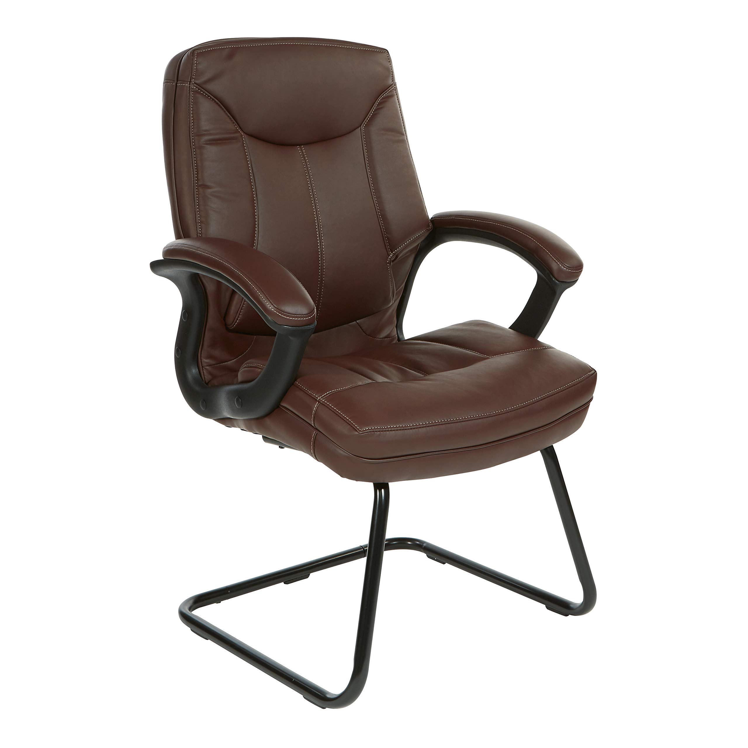 Office Star FL Series Faux Leather Padded Visitor's Chair with Contrast Stitching and Padded Loop Arms, Black