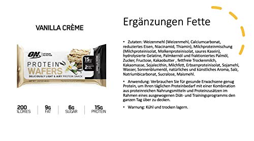 New! Optimum Nutrition High Protein Wafer Bars, Low Sugar, Low Fat, Low Carb Dessert, Flavor: Vanilla, 9 Count