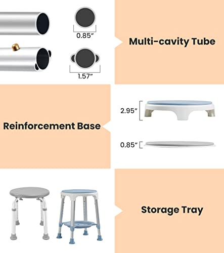 Realunisence Shower Chair for Inside Shower Swivel Shower Stools 300lb Adjustable Bathtub Chair Tool-Free Assembly Tub Seat Bench with Storage Tray for Seniors Elderly Handicap Disabled Blue