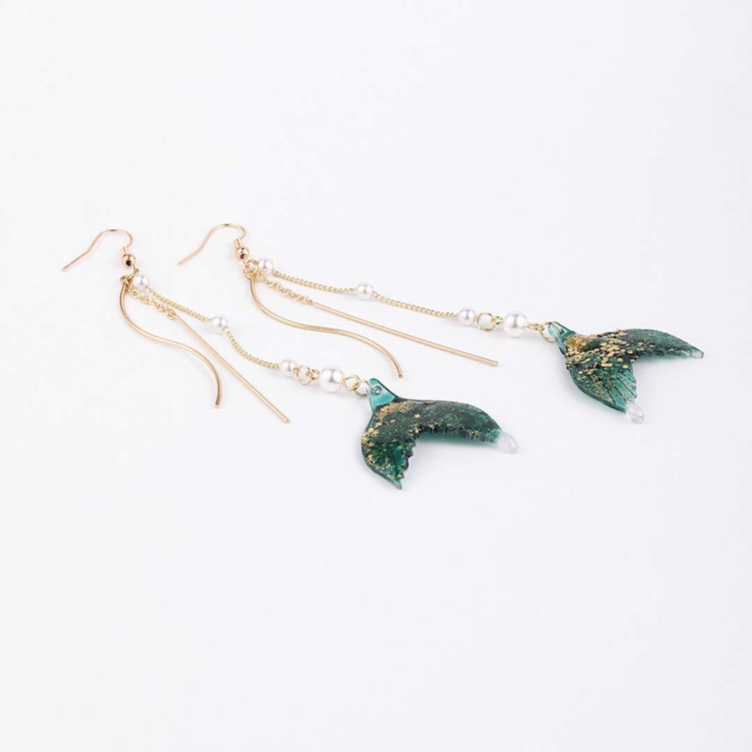 Sequins Mermaid Tail Earrings For Women Fantasy Ocean Princess Earrings Tassel Earrings Creative Ear Hook Translucent Fishtail Pendant Pearl Earrings