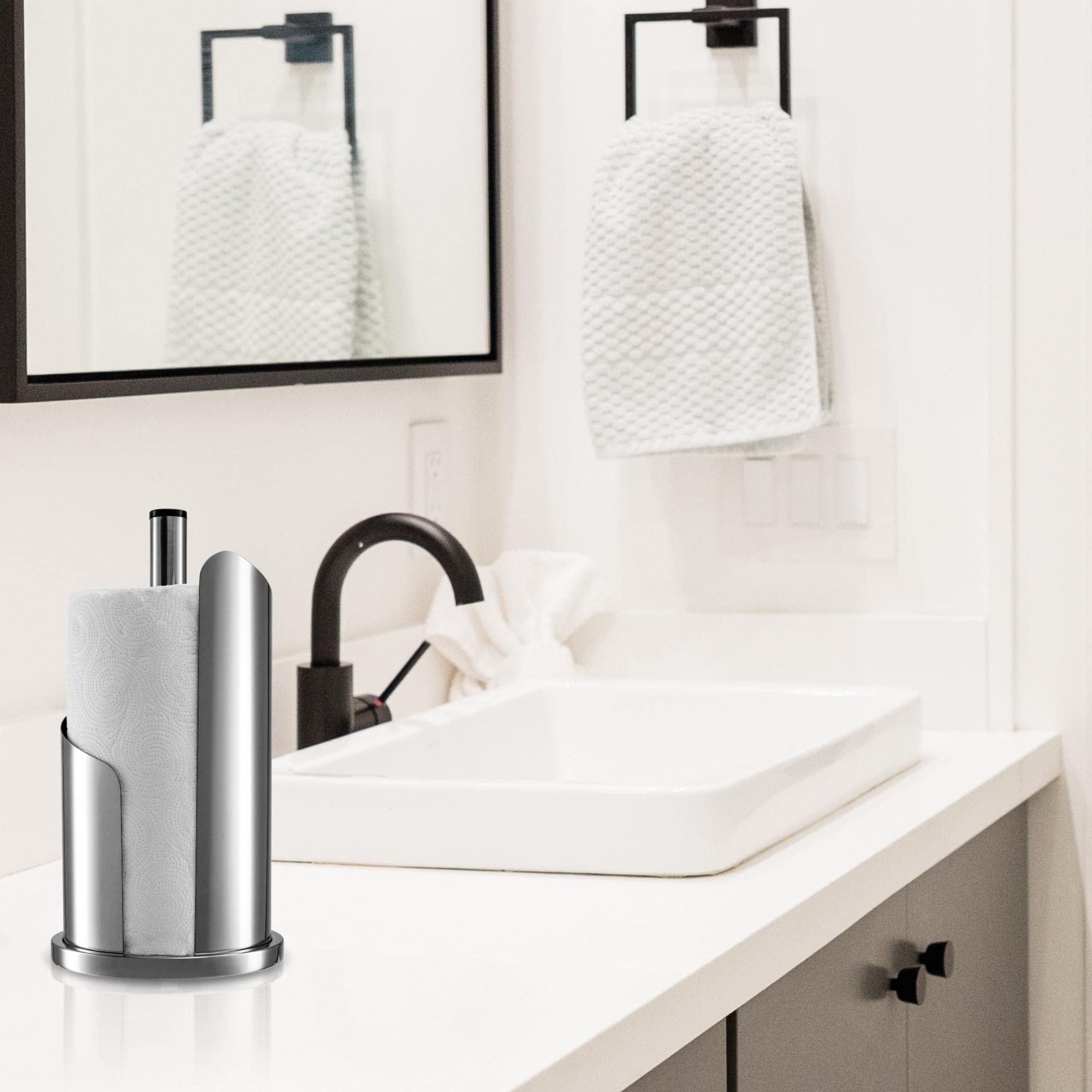 Paper Towel -Toilet Holder Milena Stainless Steel- Silver Spiral Design for Kitchen, Bathroom Countertop