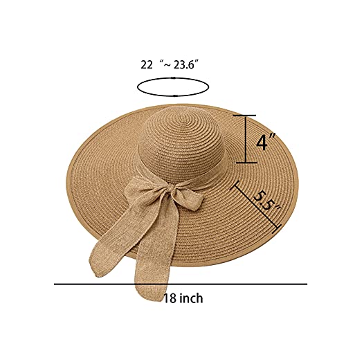 sxxkuxuan Women's Wide Brim Sunscreen Straw hat Floppy Disk Foldable roll up Beach Sunhat (5.5 inches-Khaki)