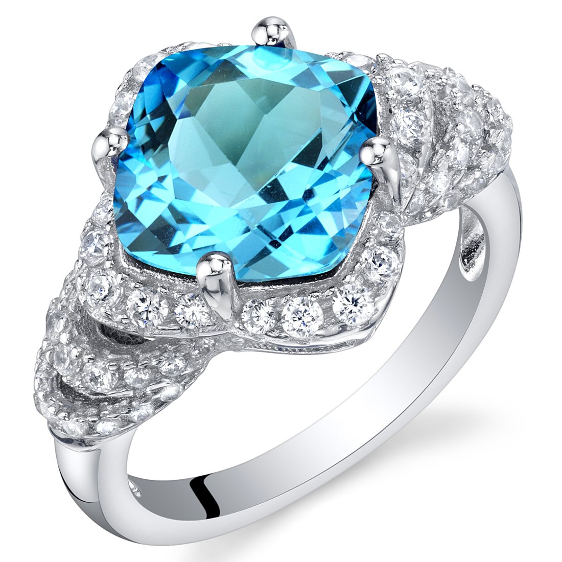 PEORA 3.50 Carat Swiss Blue Topaz Sterling Silver Tier Halo Ring Size 7