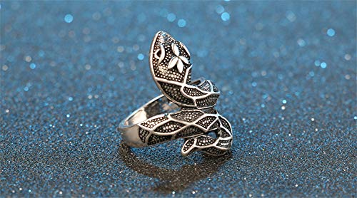 PAMTIER Women's Retro Creative Snake Ring Vintage Jewelry Silver Black Size 7