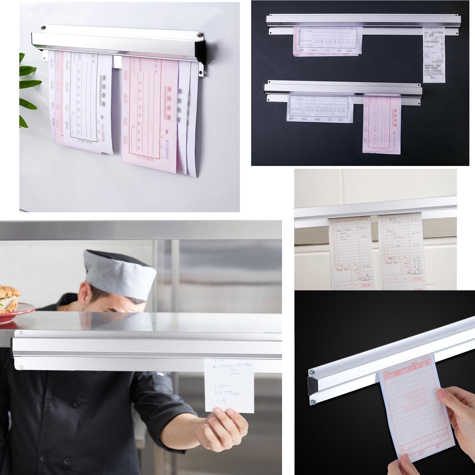 OwnMy 16 Inch Ticket Holder for Restaurant Receipt Holder Organizer Kitchen Slide Check Rack, Aluminium Order Holder Bill Ticket Display Rack Wall Mount Job Ticket Holder for Cafe Bar Office, Black