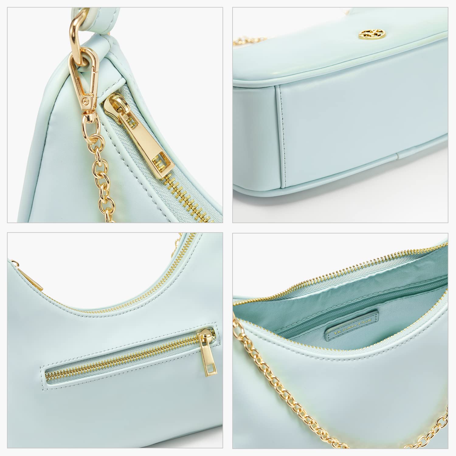 VICTORIA HYDE Clutch Bag Women's Small Shoulder Bag Retro Genuine Leather Shoulder Bag Vintage Handbag (Cyan)