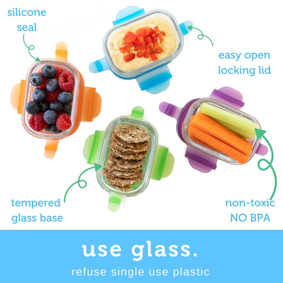 Wean Green Wean Tubs 5 oz/150ml Baby Food Glass Containers - Carrot (Set of 4)