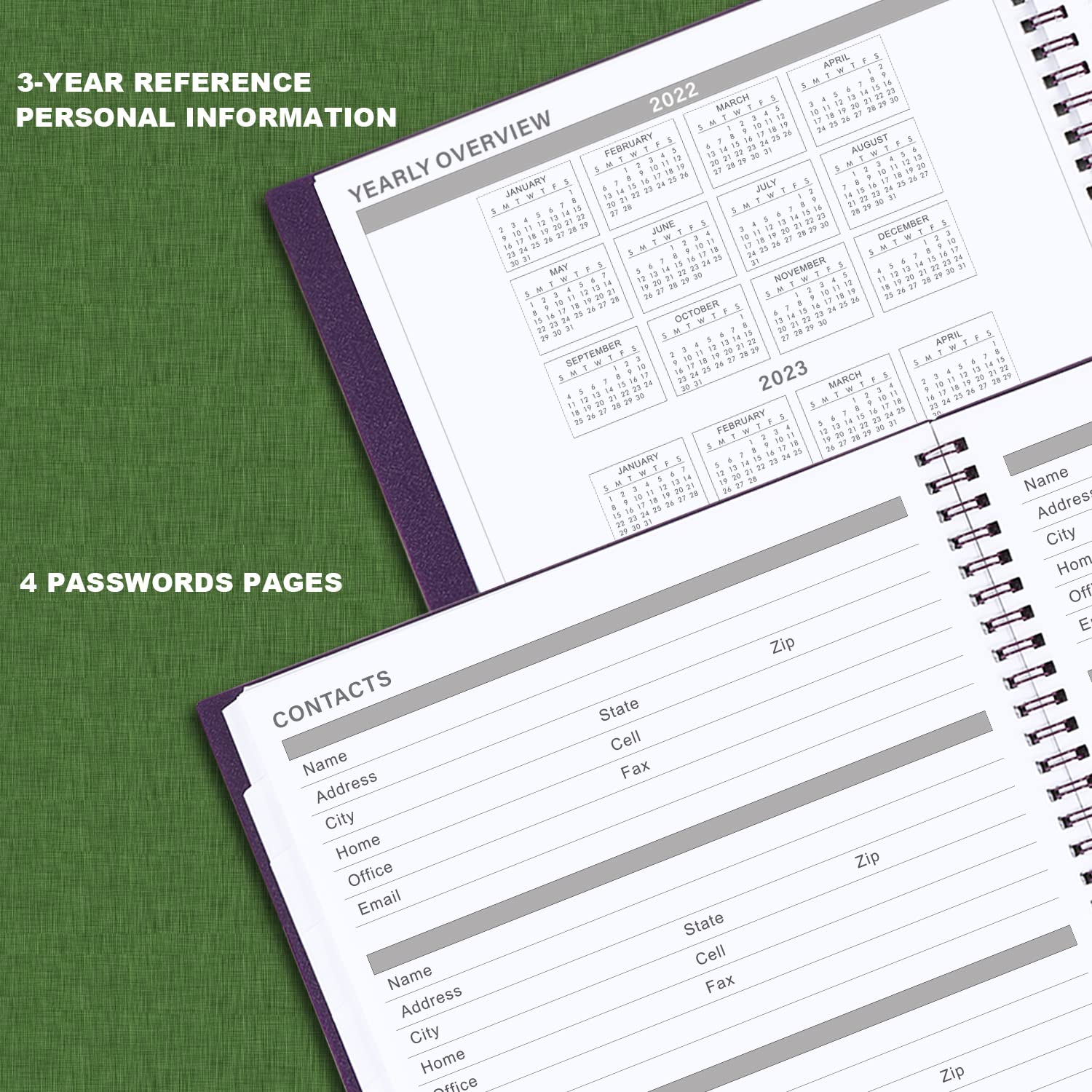 Monthly Planner 2022-2023 - 18-Month Planner with Tabs, Pocket, Label, Contacts and Passwords, 8.5" x 11", Jan. 2022 - Jun. 2023, Twin-Wire Binding - Purple by Artfan