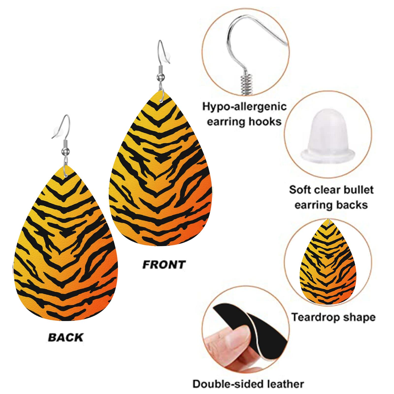 Tiger Earrings Leather Teardrop Hook Earrings for Women Girls 2 Piece Dangle Drop Earring Sets