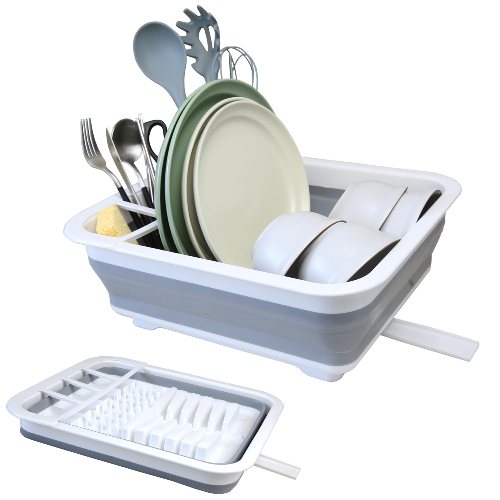 MontNorth Collapsible Dish Rack for Drying Dishes - Space-Saving and Foldable Design with Versatile Removable Components - Dinnerware Storage Organizer for Small Kitchen Space