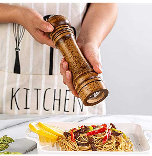 Wood Pepper Grinder Pepper Mill,Adjustable Coarseness Wooden Peppermill, Ceramic Grinding Mechanism Salt Mill Refillable - 8 inch
