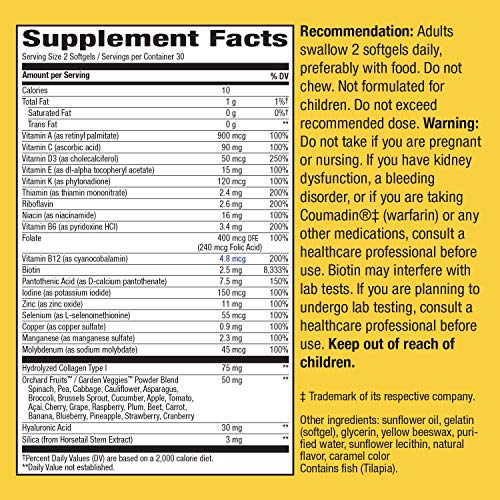 Nature's Way Alive! Hair, Skin & Nails Multivitamin with Biotin and Collagen, 60 Softgels