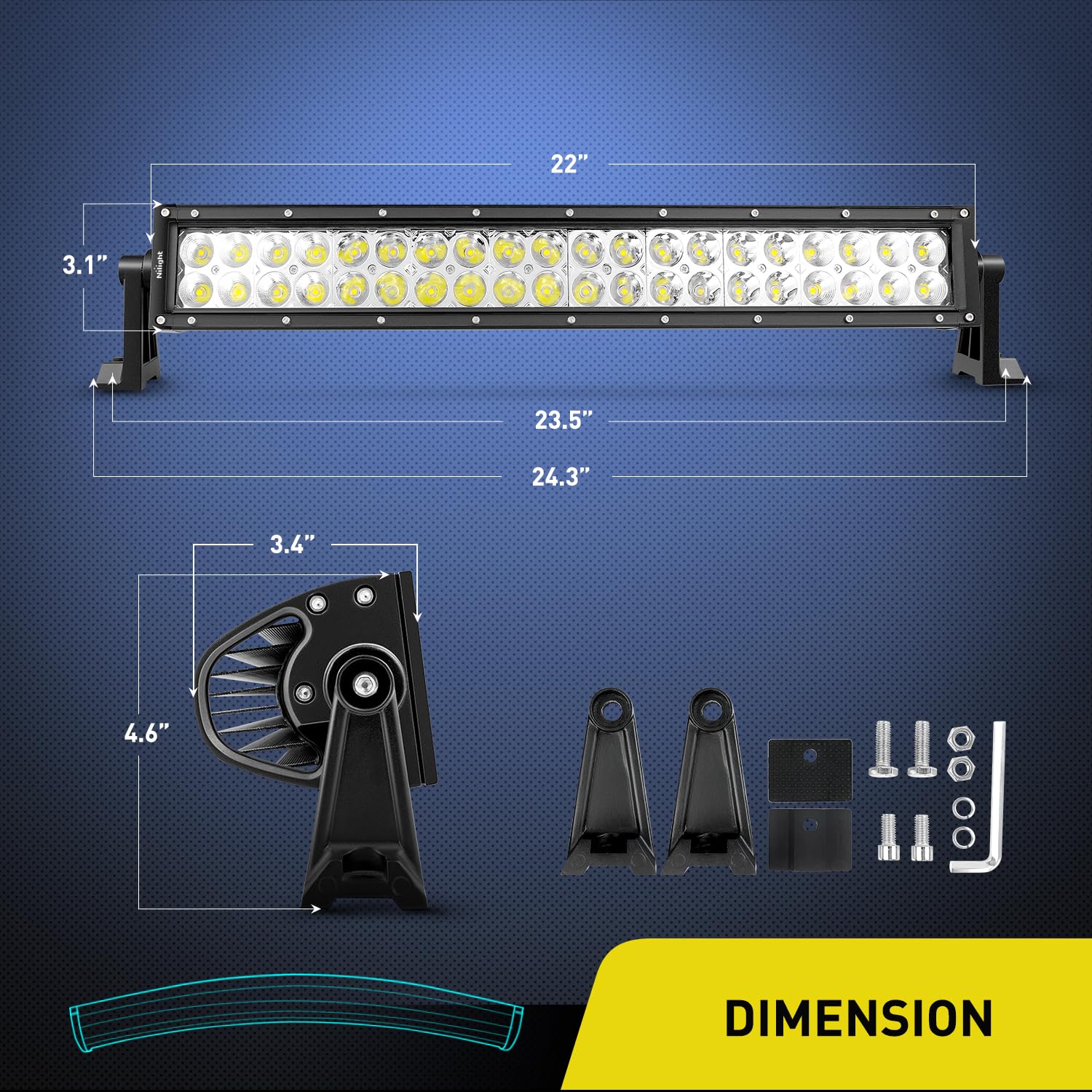 Nilight - 70015C-A LED Light Bar 22Inch 120W Curved Spot Flood Combo LED Driving Lamp Off Road Lights LED Work Light for Trucks Boat Jeep Lamp,2 Years Warranty