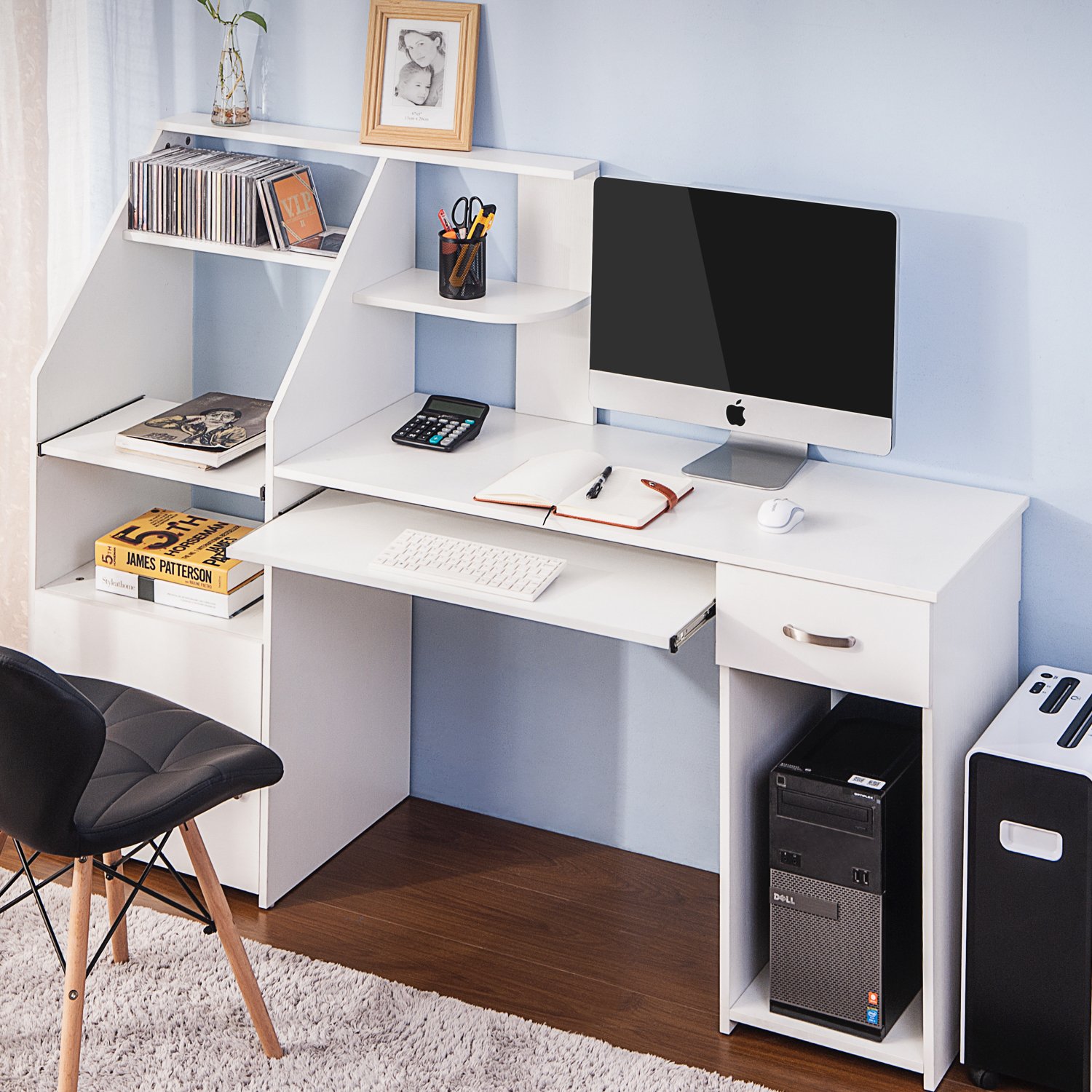 Nobranded Multi-Functions Computer Desk with Cabinet Computer Desk with Drawers Home Office Desk Study Writing Desk with Storage Drawer and Pull-Out Keyboard Tray
