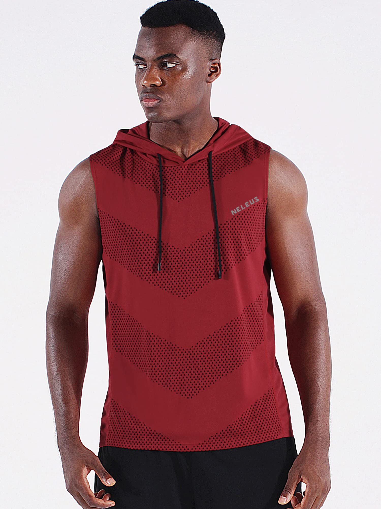 NELEUS Men's Workout Tank Tops Sleeveless Running Shirts with Hoodie,5098,3 Pack,Black/Grey/Red,L