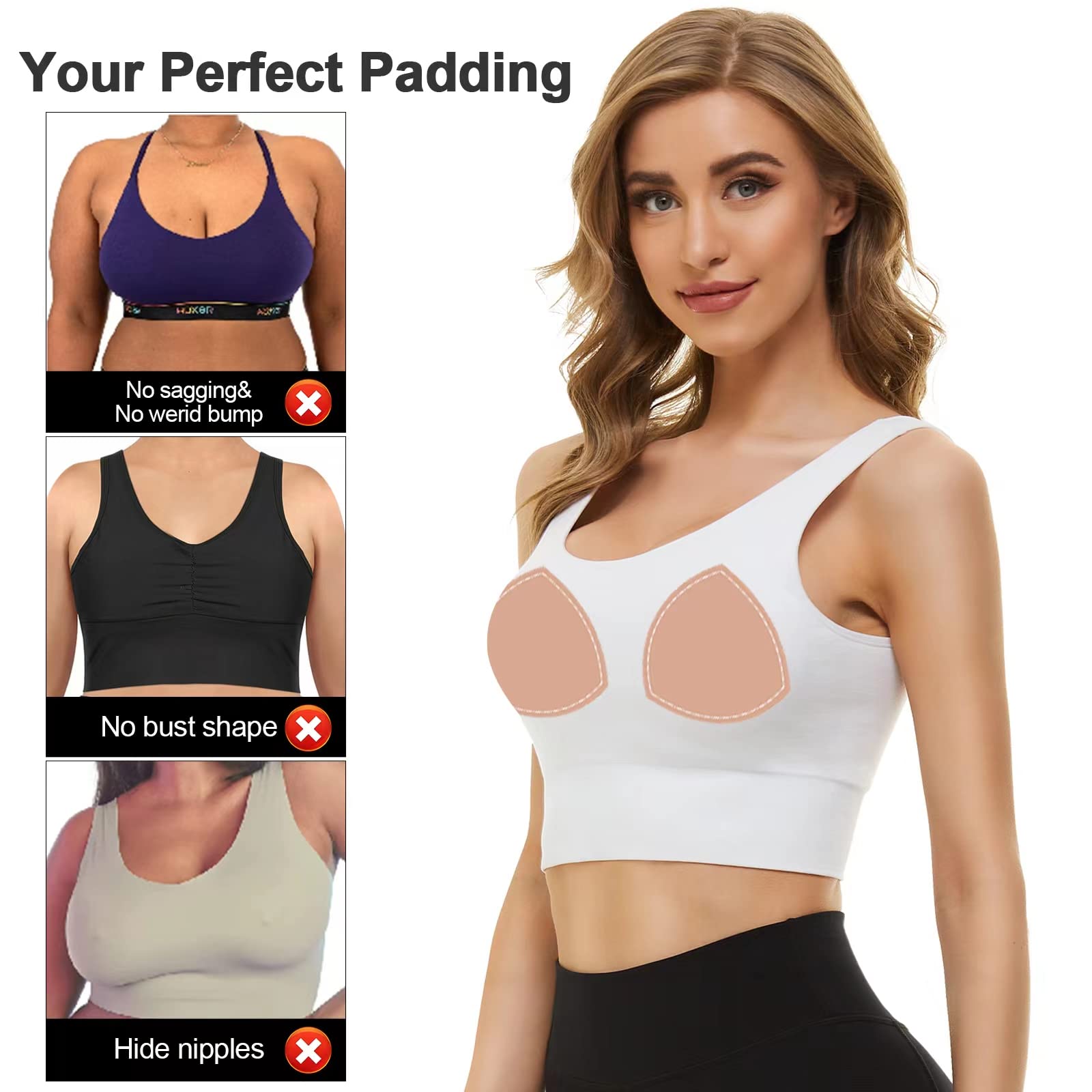OXYSAIKO Bra Pads Inserts 4 Pairs, Women's Breathable Comfy Replacement Removable Sport Bra Push Up Pads Suitable for A Cup and B Cup(Black)