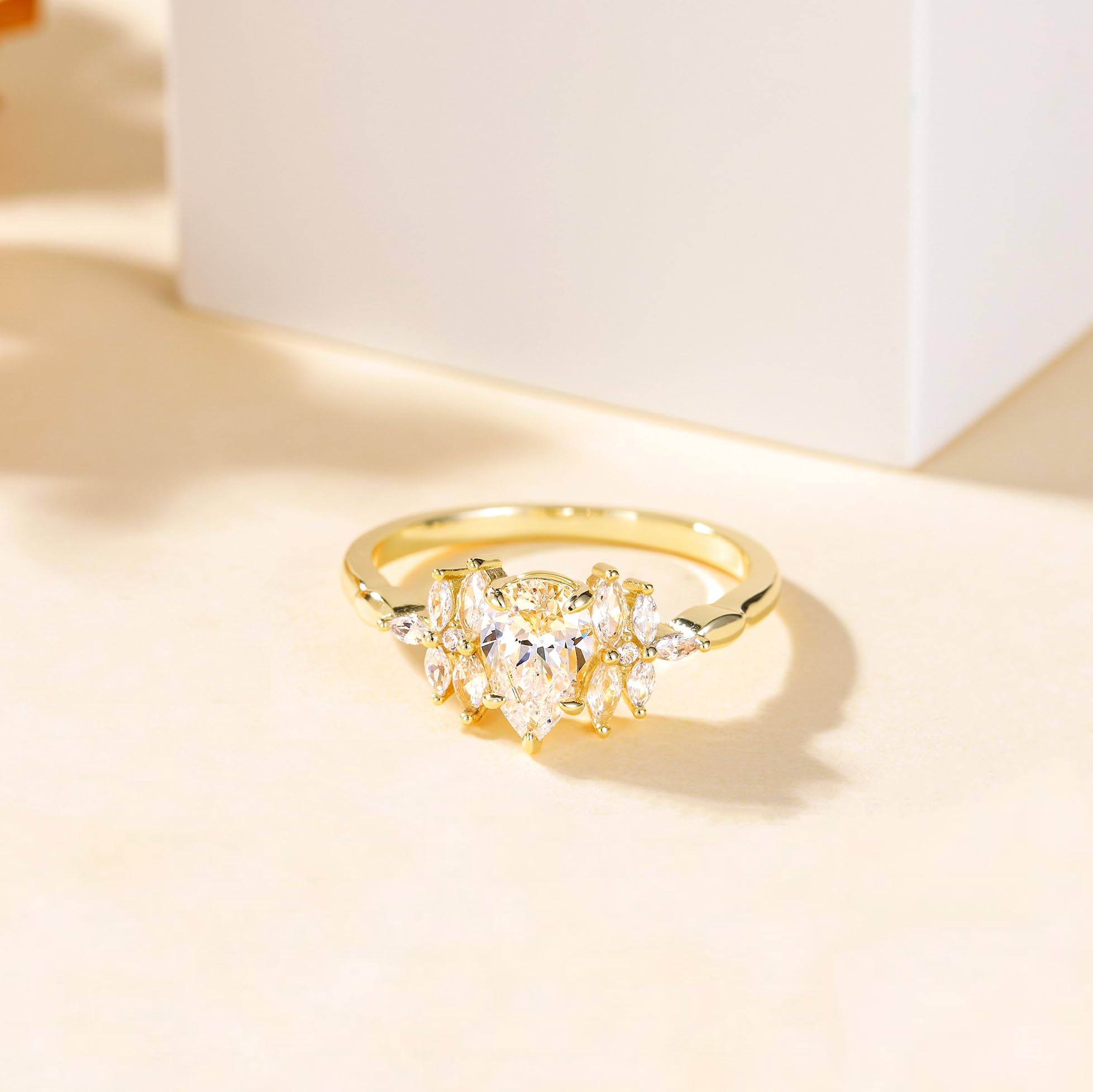 TIGRADE 2mm Engagement Ring for Women 1.5CT Teardrop Cut Cubic Zirconia Wedding Band Pear CZ Promise Anniversary Ring Size 4-11, Size 6.5