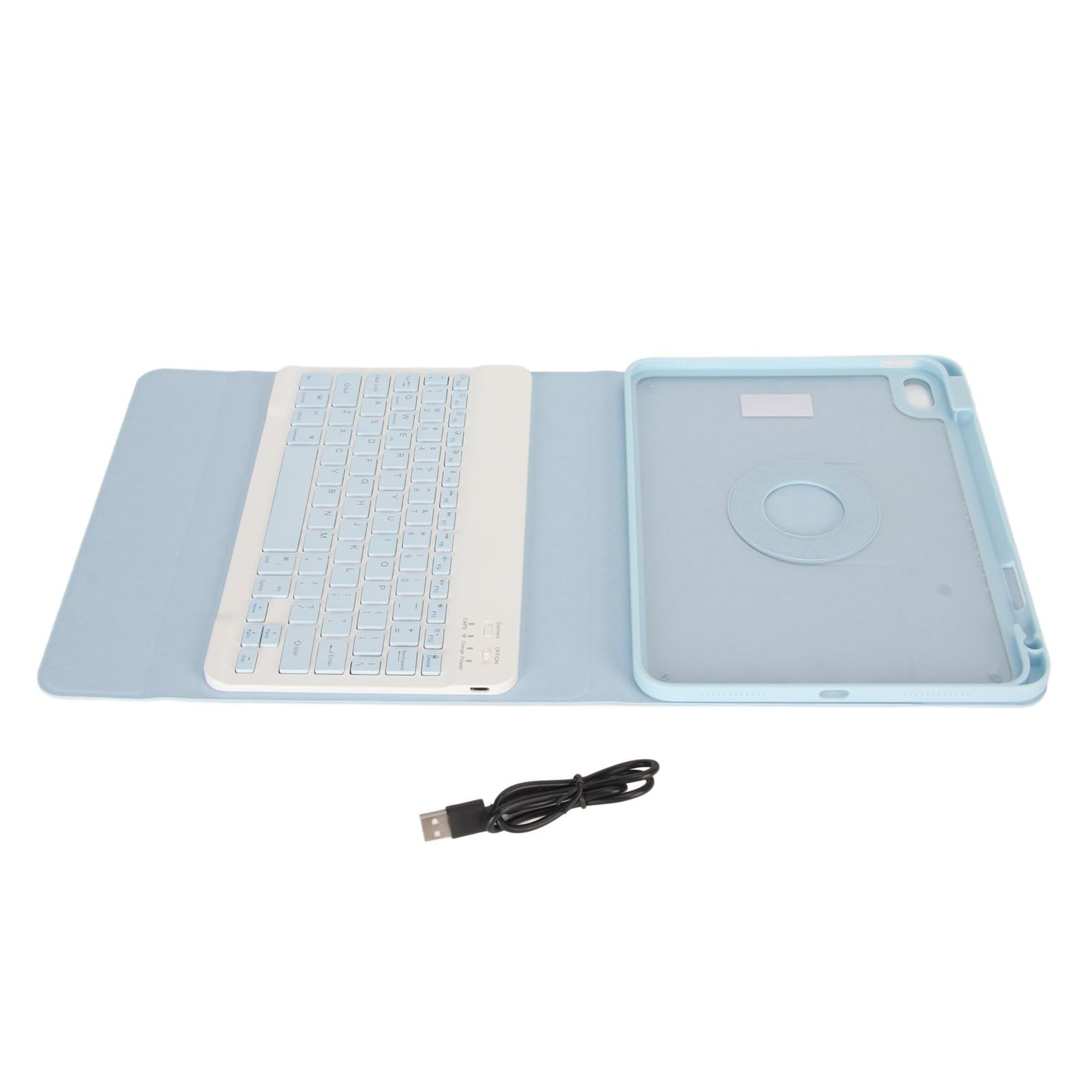 Portable Keyboard, 180mAh Battery PU Leather PC Pen Holder Magnetic Rotating Design Precise Cutouts Wireless Keyboard with Case for 2022 Tablet (Blue)