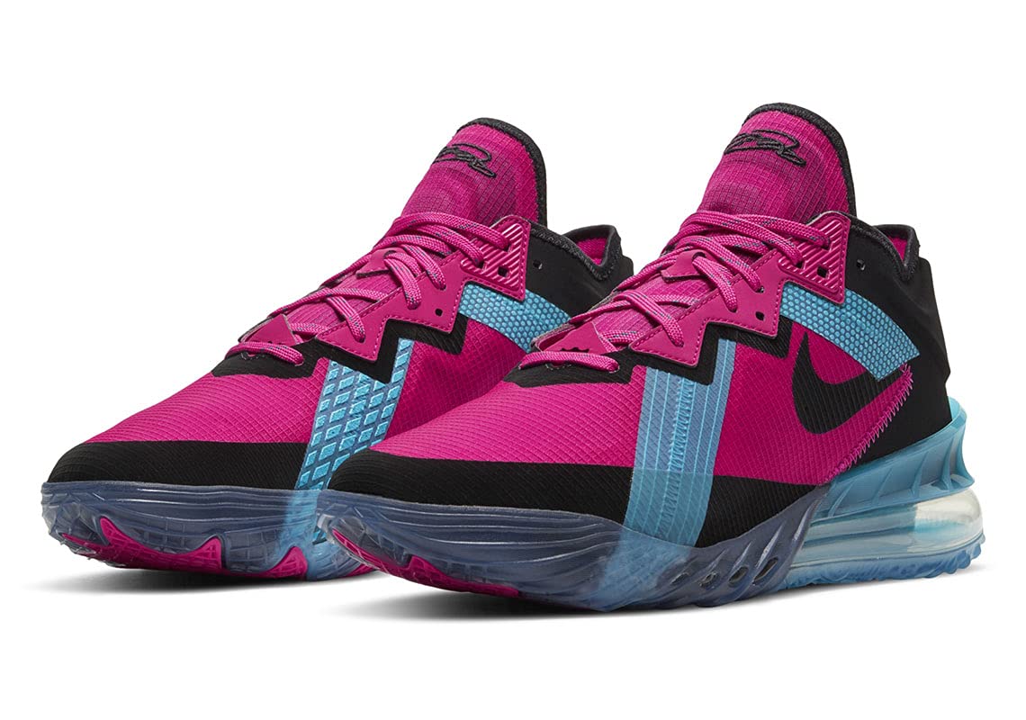 Nike Men's Lebron XVIII Low Neon Light Fireberry/Blk-Lt Blue Fury (CV7562 600) - 9.5