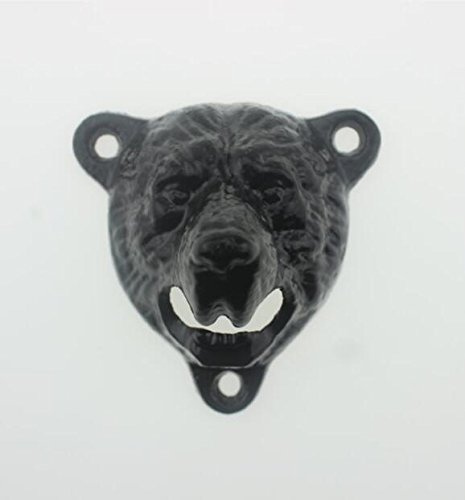 Wall Mounted Bottle Opener, WISH HALLY WOOD Cast Iron Wall Mount Bear Teeth Bite Bottle Cap Opener With 3 Matching Screws