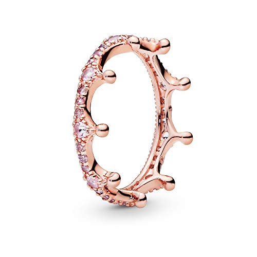 Pandora Enchanted Crown - Pink Sparkling Crown Ring - Rose Gold Ring for Women - Layering or Stackable Ring - Gift for Her - 14k Rose Gold-Plated Rose with Pink Crystals - Size 7.5