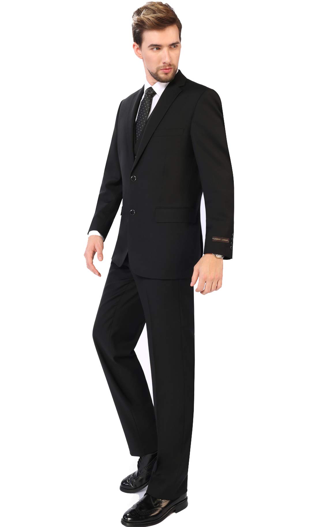 P&L Men's Suit 3 Piece Classic Fit Suit Jacket & Expandable Waist Dress Pants & Vest Set Black