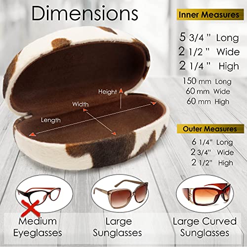 MyEyeglassCase - Chic Pony Animal Print Hard Shell Sunglass Case for Curved Frames with Microfiber Pouch & Cleaning Cloth - Large to Extra Large Eyeglass Case for Men and Women (AS413 Pony Brown)