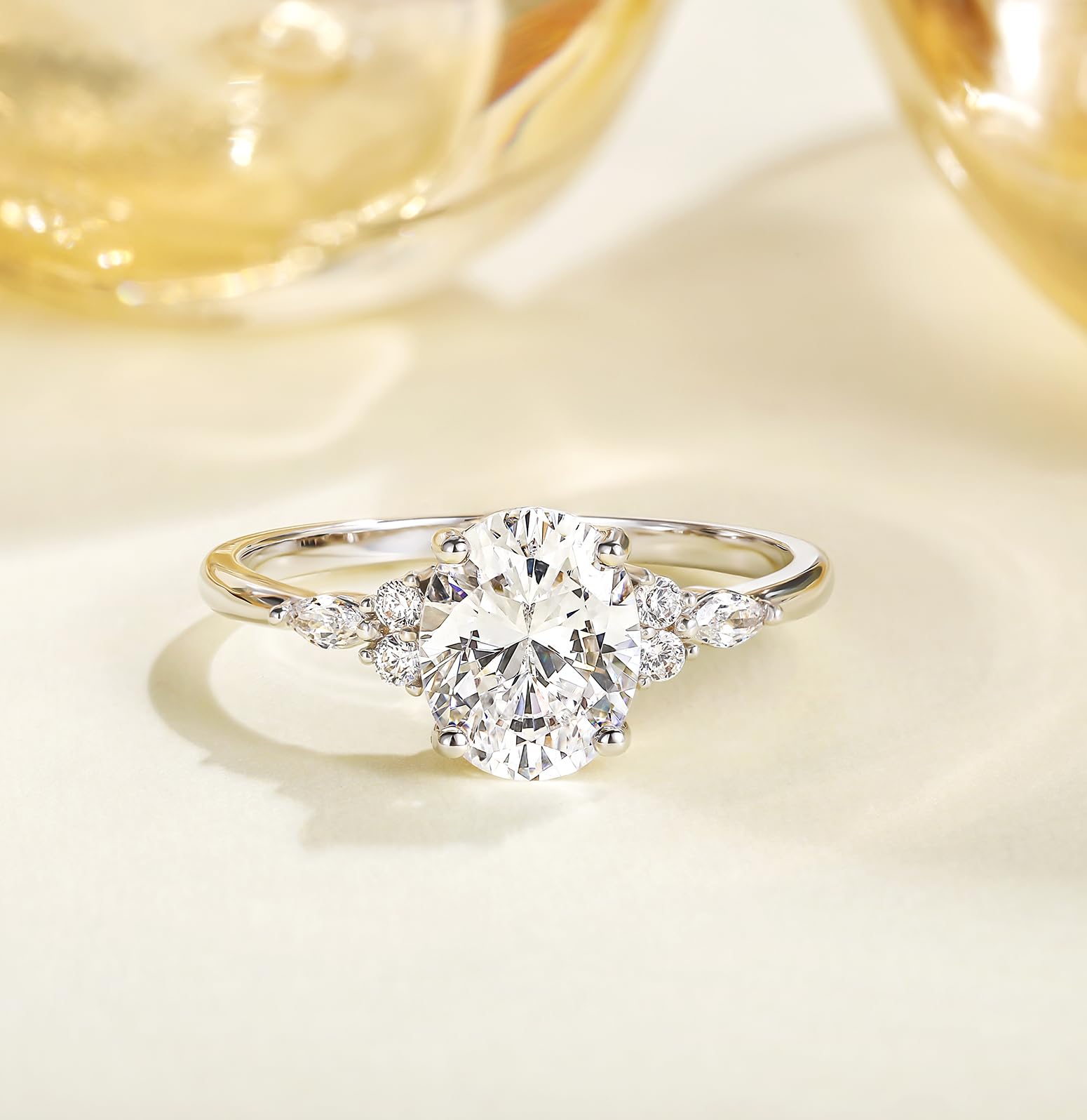 TIGRADE 3CT Engagement Ring Oval Cut Cubic Zirconia Marquise Round CZ Eternity Wedding Band for Women Size 3-12, Silver, Size 6