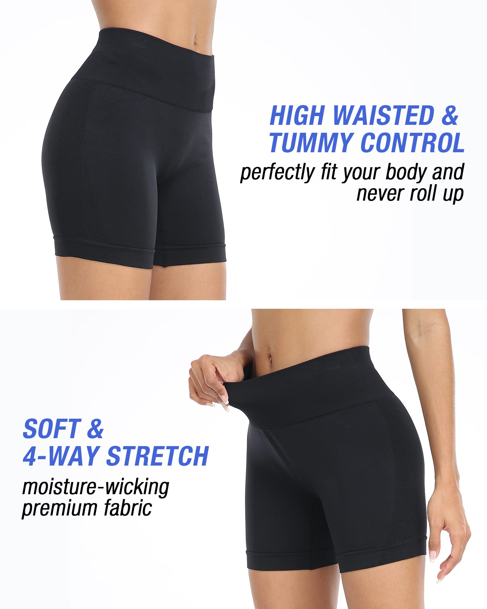 NORMOV Seamless Workout Shorts Women,High Waist Spandex Gym Shorts,Tummy Control Yoga Shorts(A,Black,M)
