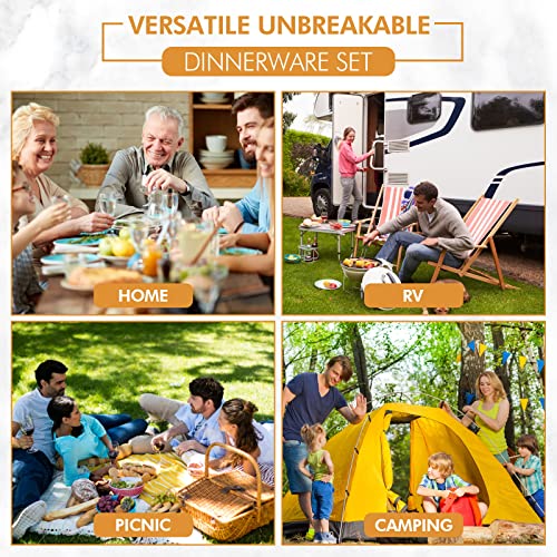 Wheat Straw Dinnerware Sets for 4, 48PCS Unbreakable Microwave Dishwasher Safe Dinnerware Set for Kids Adults, Reusable Lightweight Plates Cups and Bowls Set for Camping Kitchen Picnic Dorm Rv Dishes
