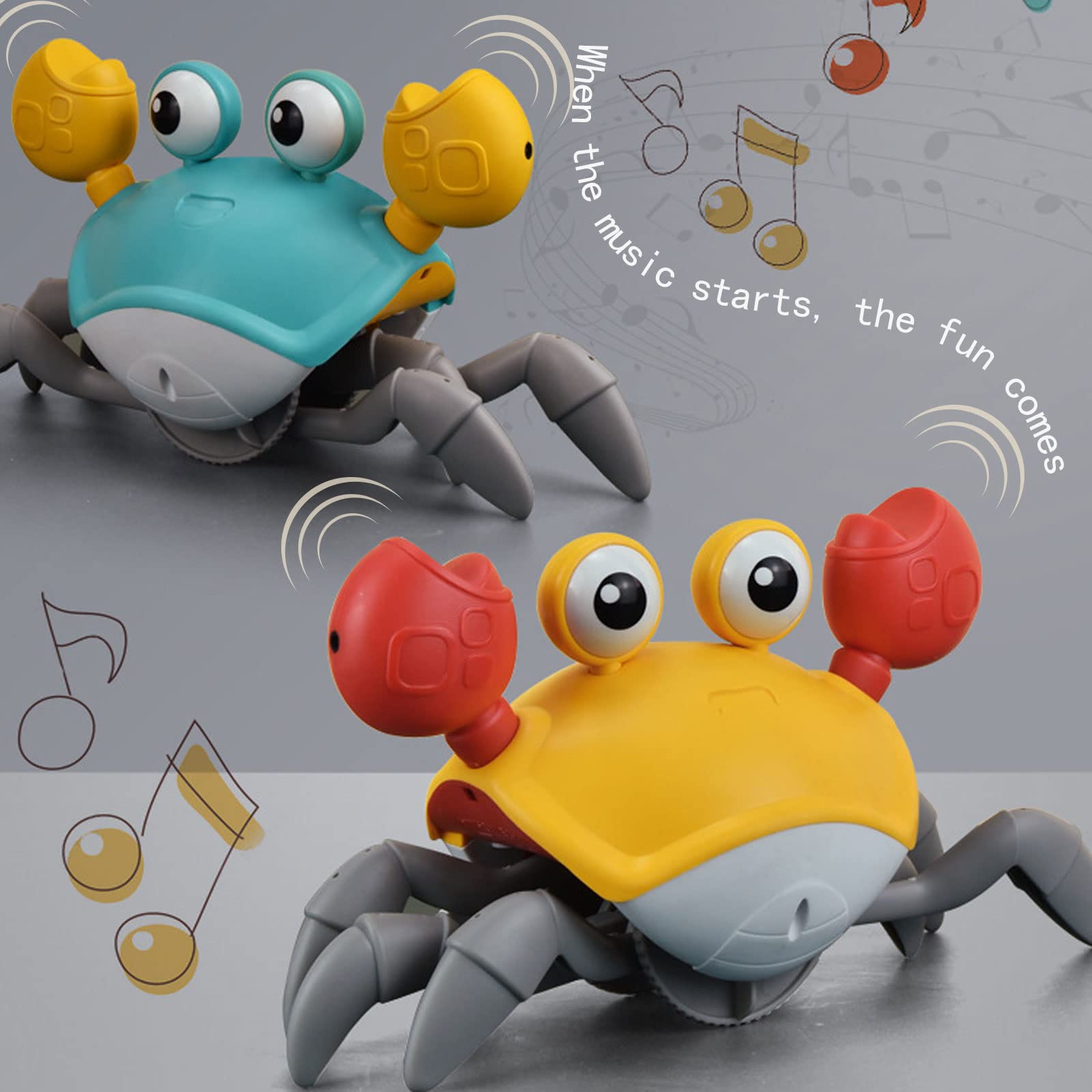 Weiei Crawling Crab Baby Toy, Tummy Time Crab with Music and LED Light, Dancing/ Moving Crab, Automatically Avoid Obstacle Toddler Interactive Moving Crab Baby Toy for Babies Kids, (Green)