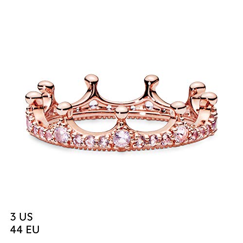 Pandora Enchanted Crown - Pink Sparkling Crown Ring - Rose Gold Ring for Women - Layering or Stackable Ring - Gift for Her - 14k Rose Gold-Plated Rose with Pink Crystals - Size 7.5