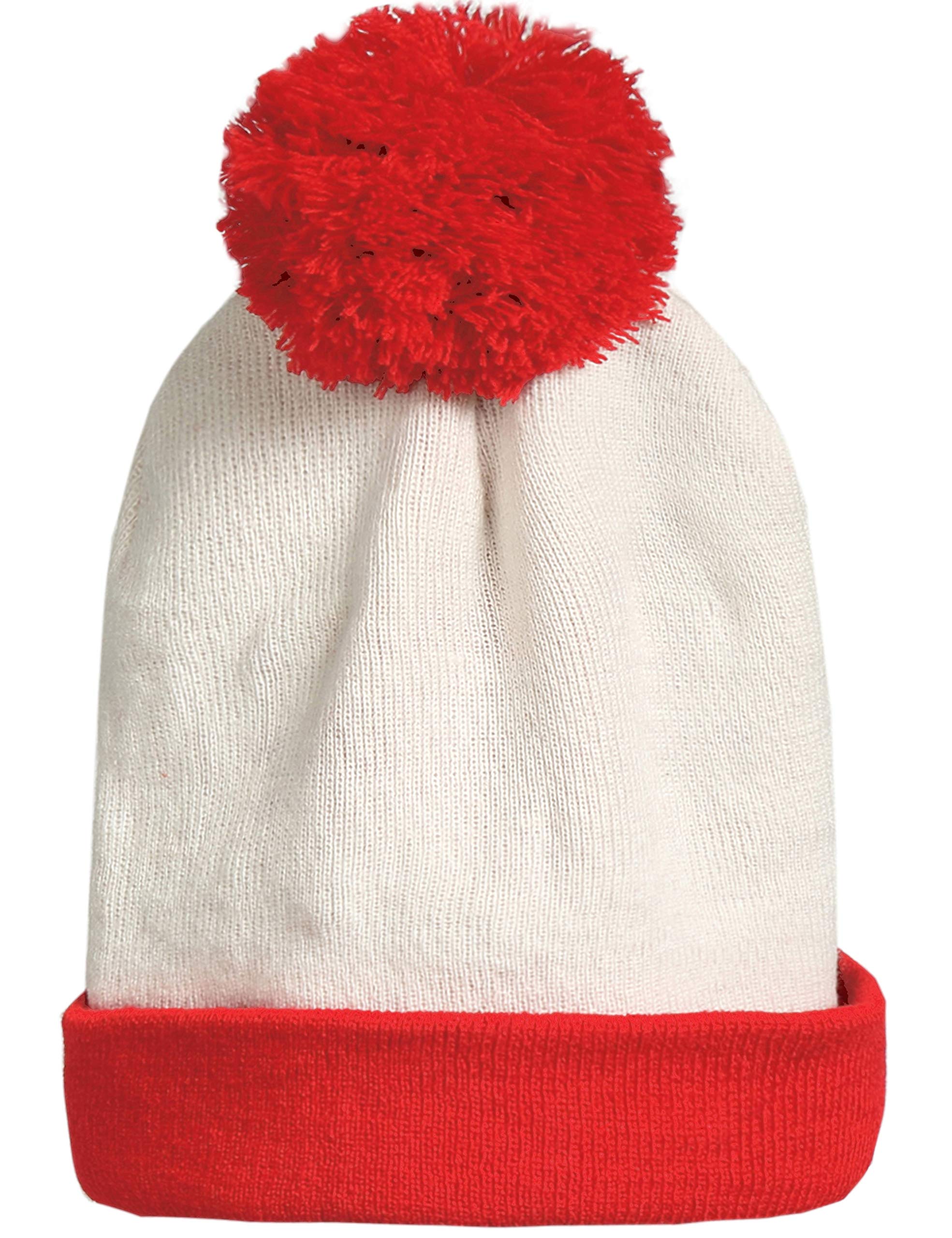 SSLR-Adult-Halloween-Beanie-Hat-Christmas Beanie Hat Red White Knitted Pompom Cuff (One Size, 3PCS-White Red)