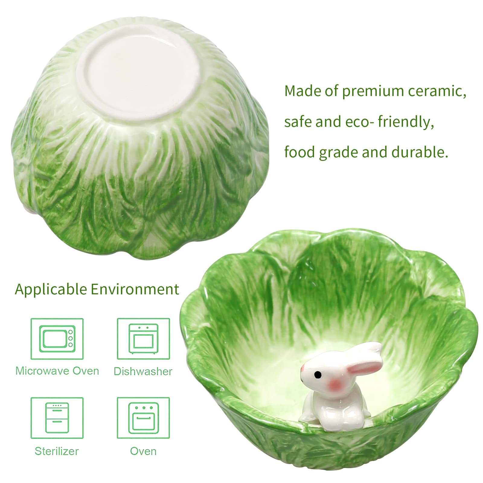 VIKKSAER Easter Candy Dishes Easter Bunny Bowl, Cute Bowl Ceramic, Salad Bowl With Cabbage Rabbit Shaped, Kawaii Candy Bowls for Kids, Microwave Available,Best Kitchen Household Gift