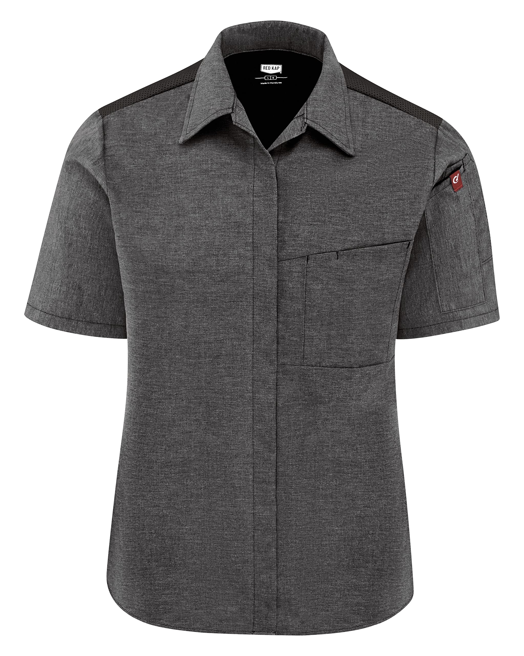 Red Kap Women's Airflow Cook Shirt with Oilblok, Charcoal Heather with Charcoal/Black Mesh, Large