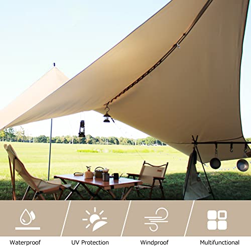 REDCAMP 17X16FT Camping Tent Tarp with Poles, 4-6 Person Multifunctional Awning Canopy Sun Shelter for Outdoor, Picnic, Hammock
